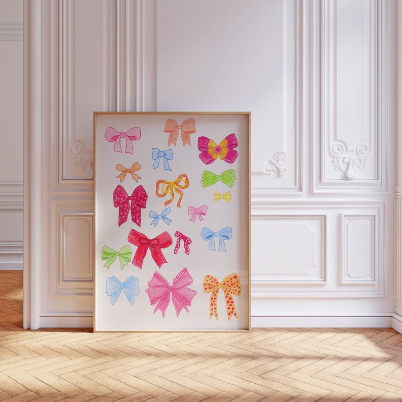 Colorful Bow Print, Preppy Coquette Poster, Girly Apartment Art, Cute ...