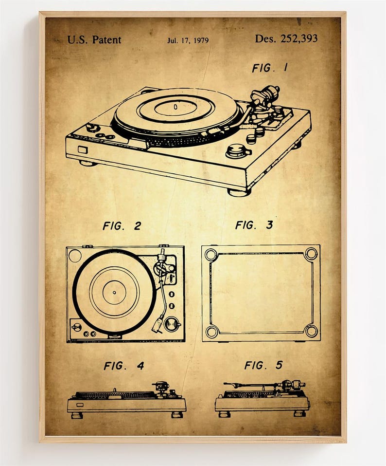 Record Player Blueprint Poster, Record Player Patent Wall Art ...