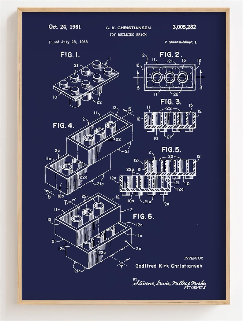 Building Blocks Blueprint Poster, Building Blocks Patent Wall Art ...