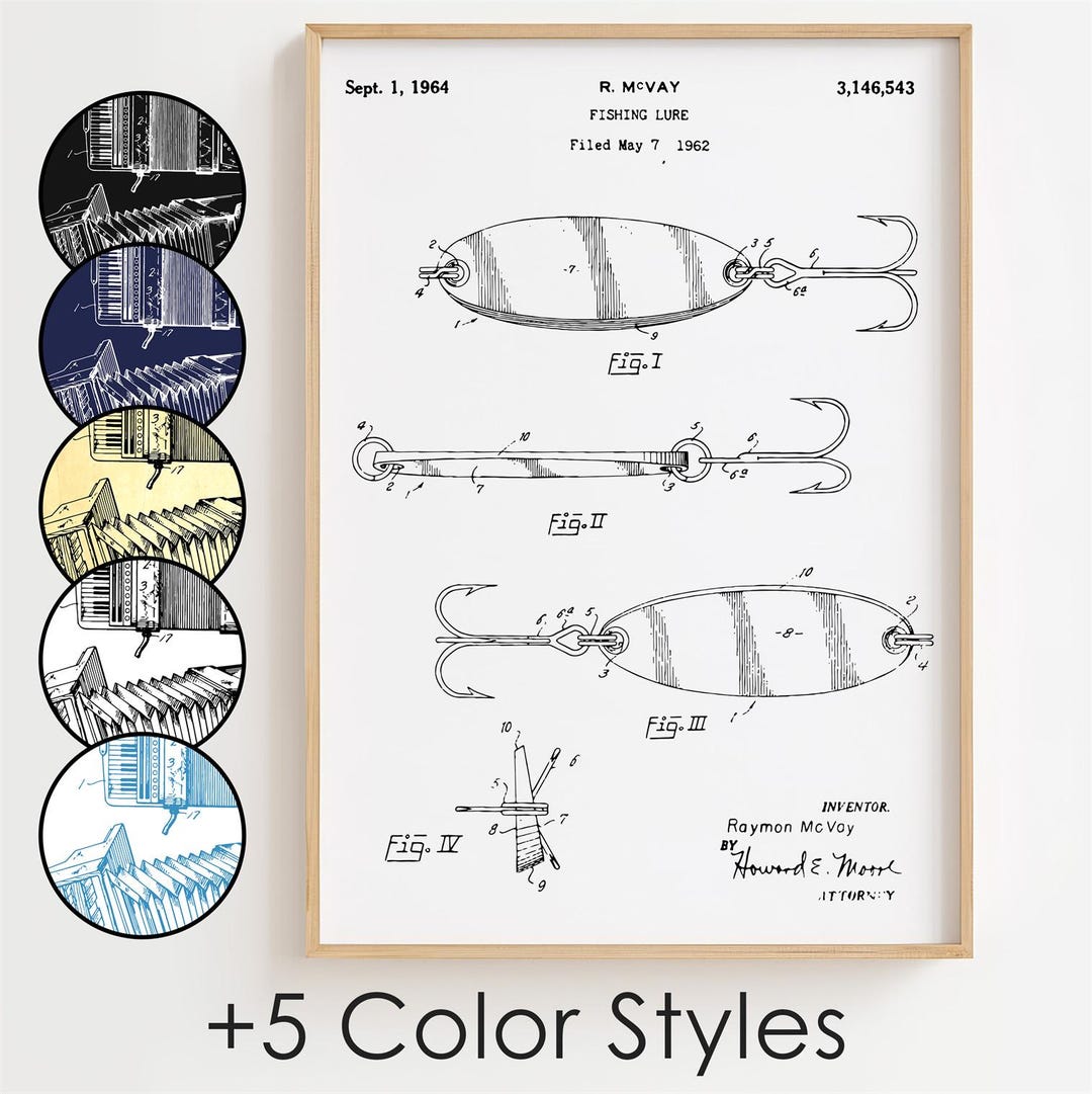 Fishing Lure Blueprint Poster, Fishing Lure Patent Wall Art ...