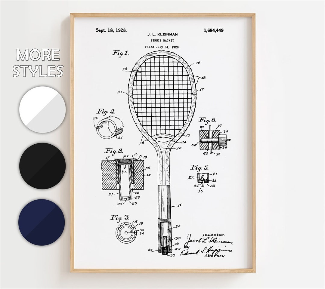 Tennis Racket Blueprint Poster, Patent Wall Art Minimalistic, Gift ...