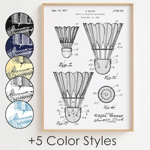 Badminton Shuttle Blueprint Poster, Badminton Shuttle Patent Wall Art ...