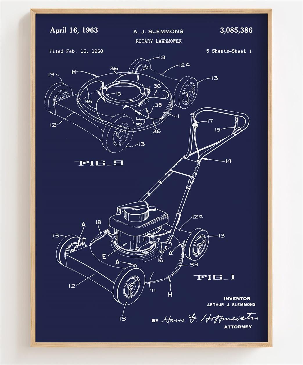 Lawn Mower Blueprint Poster, Lawn Mower Patent Wall Art Minimalistic ...