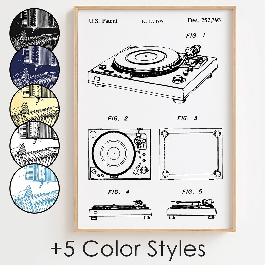 Record Player Blueprint Poster, Record Player Patent Wall Art ...