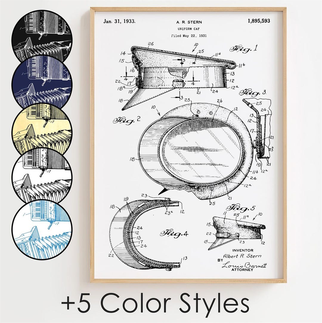 Policeman Cap Blueprint Poster, Policeman Cap Patent Wall Art ...