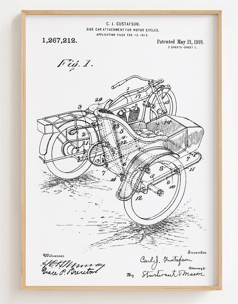 Sidecar Blueprint Poster, Sidecar Patent Wall Art Minimalistic, Gift ...