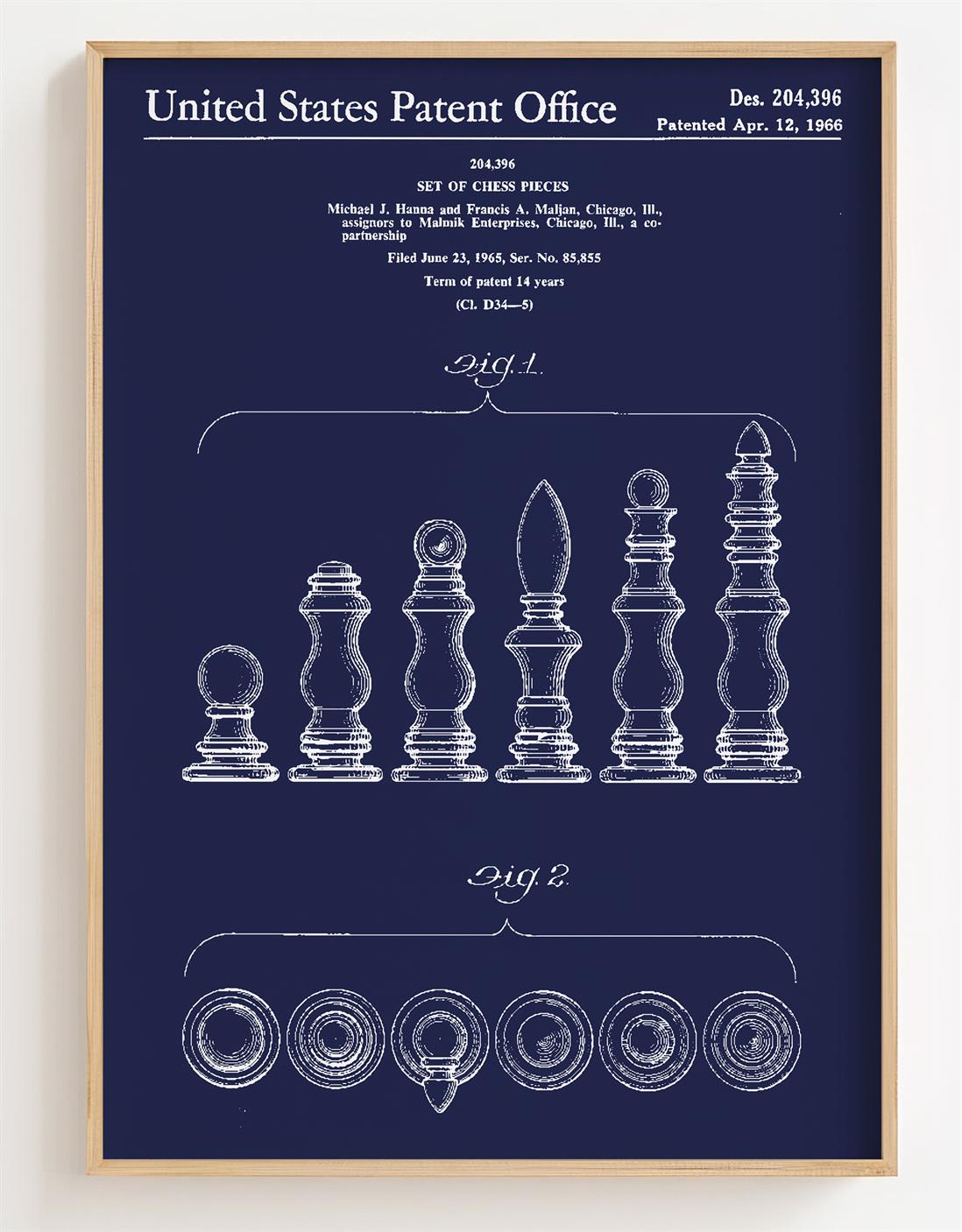 Chess Pieces Blueprint Poster, Chess Pieces Patent Wall Art ...