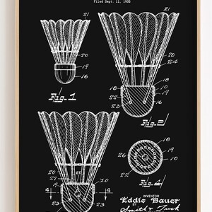Badminton Shuttle Blueprint Poster, Badminton Shuttle Patent Wall Art ...