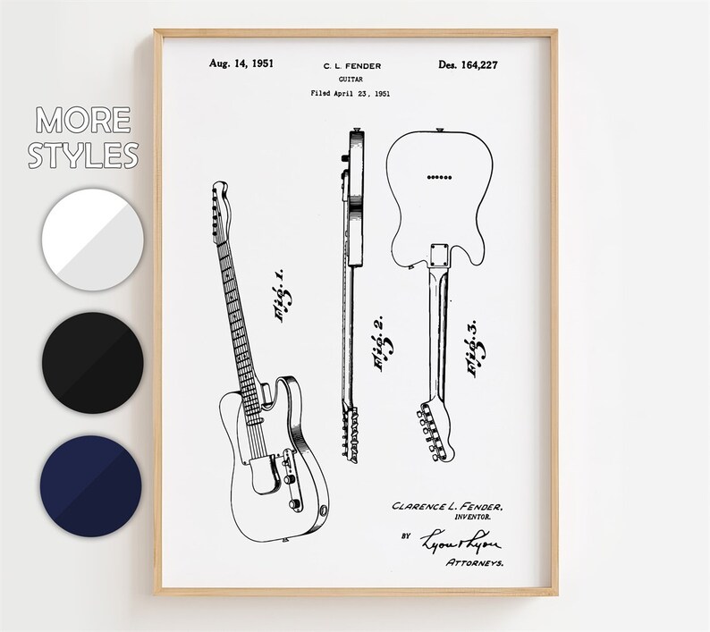 Fender Telecaster Blueprint Poster, Fender Telecaster Patent Wall Art ...