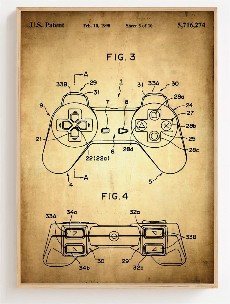 Game Controller Blueprint Poster, Game Controller Patent Wall Art ...