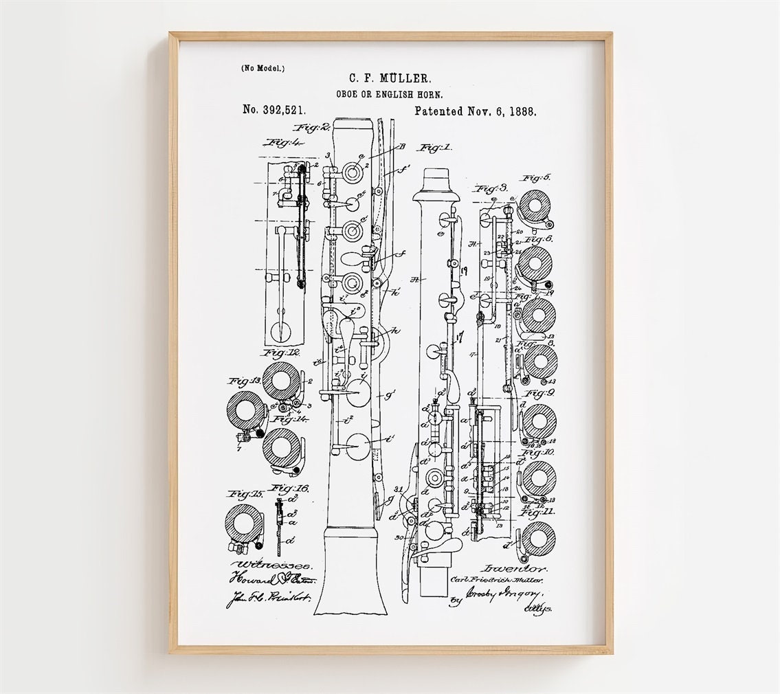 Oboe Blueprint Poster, Patent Wall Art Minimalistic, Gift Decor ...
