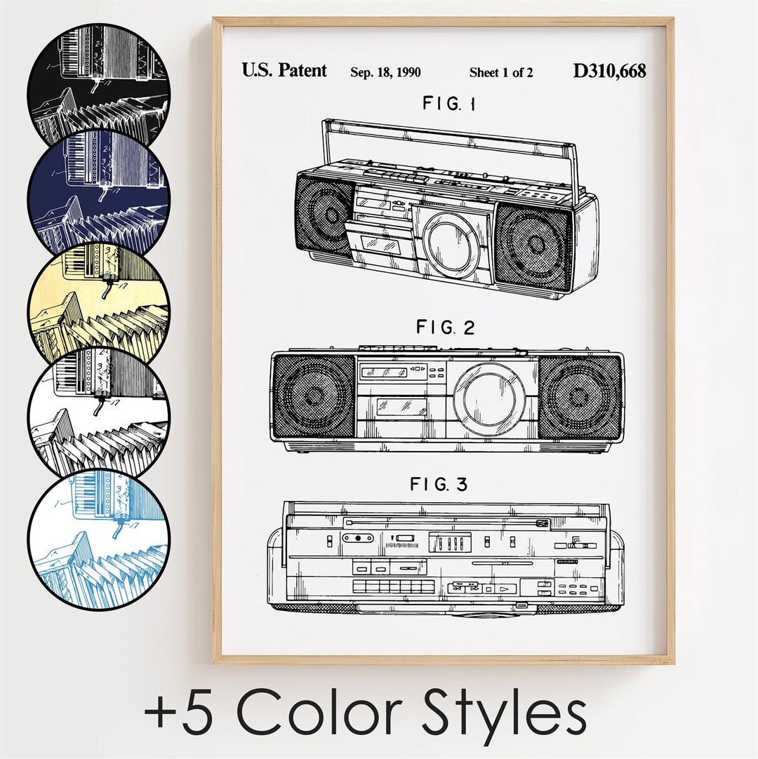 Boombox Blueprint Poster, Boombox Patent Wall Art Minimalistic, Gift ...