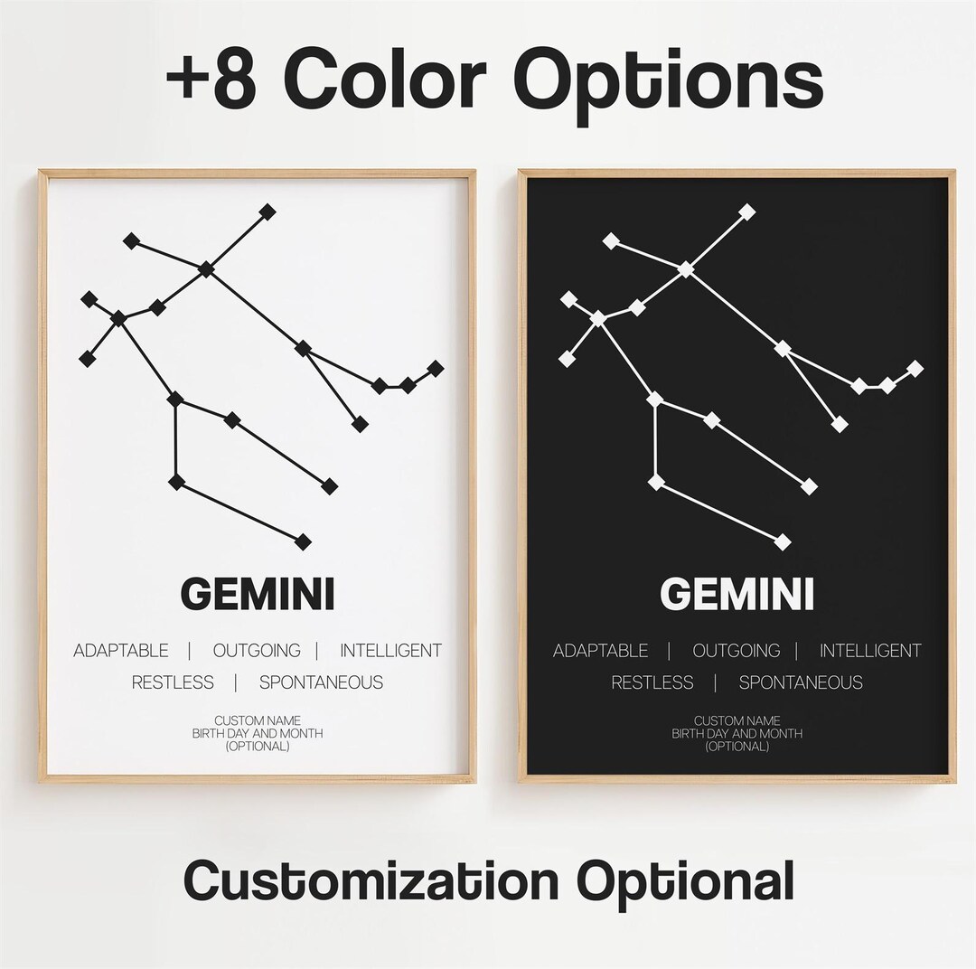 Zodiac Gemini Symbols Poster, Zodiac Gemini Print Minimalistic, Wall ...