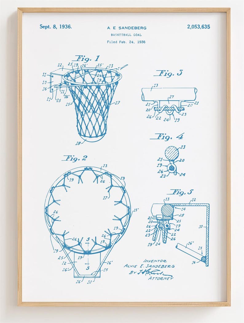 Basketball Hoop Blueprint Poster, Basketball Hoop Patent Wall Art ...