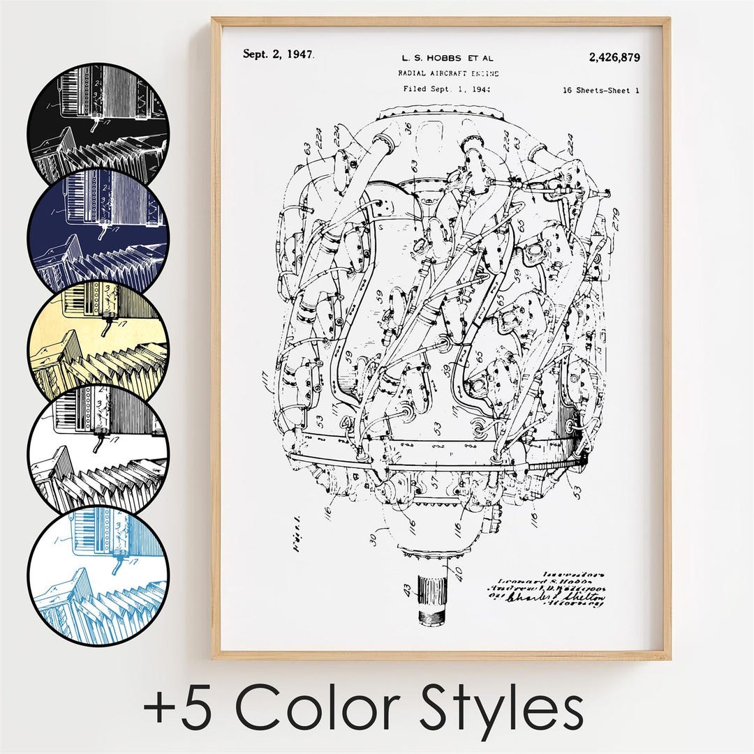 Radial Aircraft Engine Blueprint Poster, Radial Aircraft Engine Patent ...