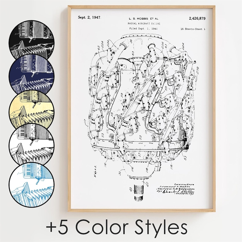 Radial Aircraft Engine Blueprint Poster, Radial Aircraft Engine Patent ...