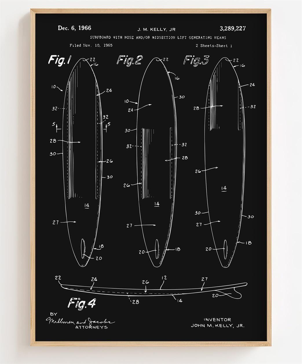 Surfboard Blueprint Poster, Surfboard Patent Wall Art Minimalistic ...