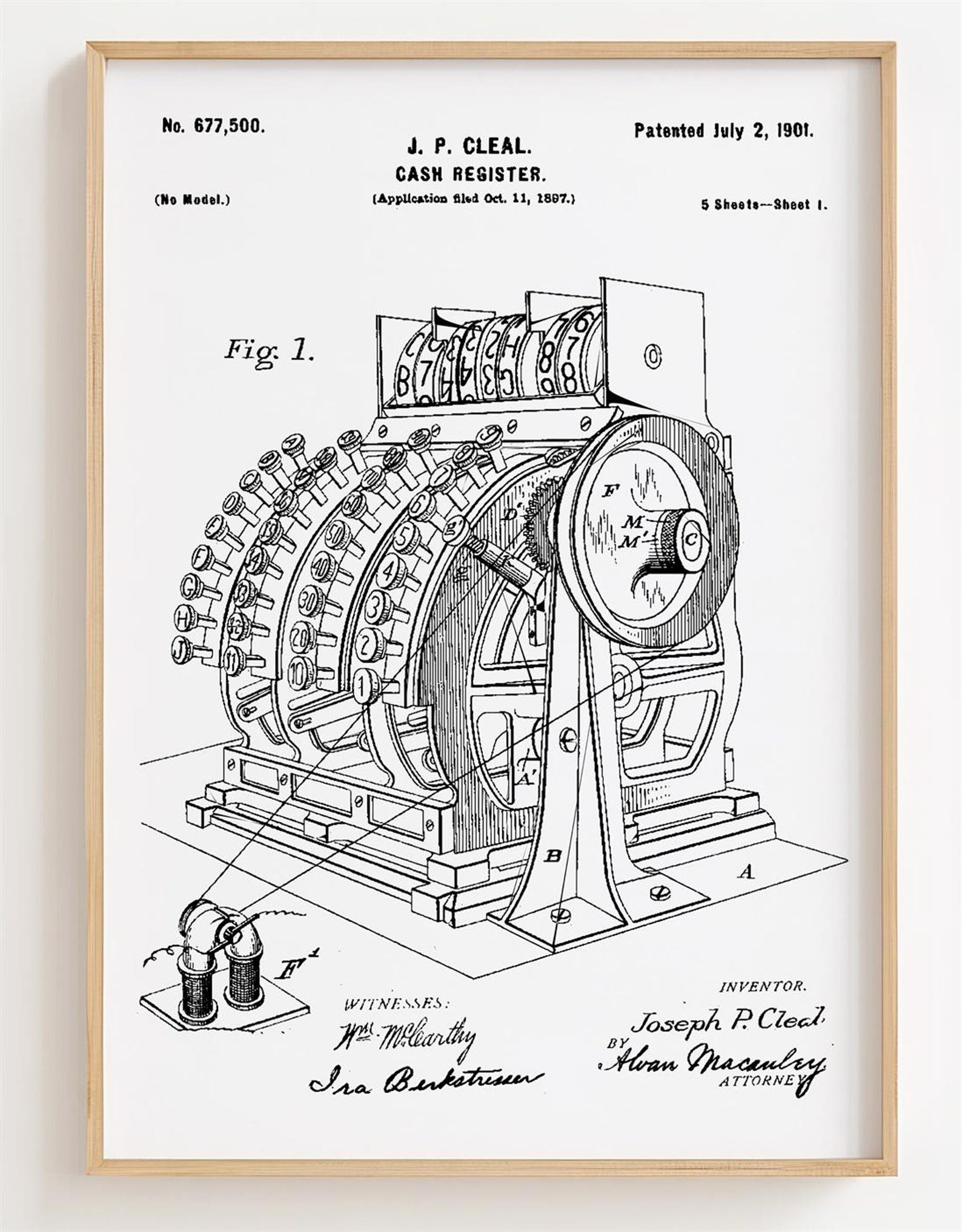 Cash Register Blueprint Poster, Cash Register Patent Wall Art ...