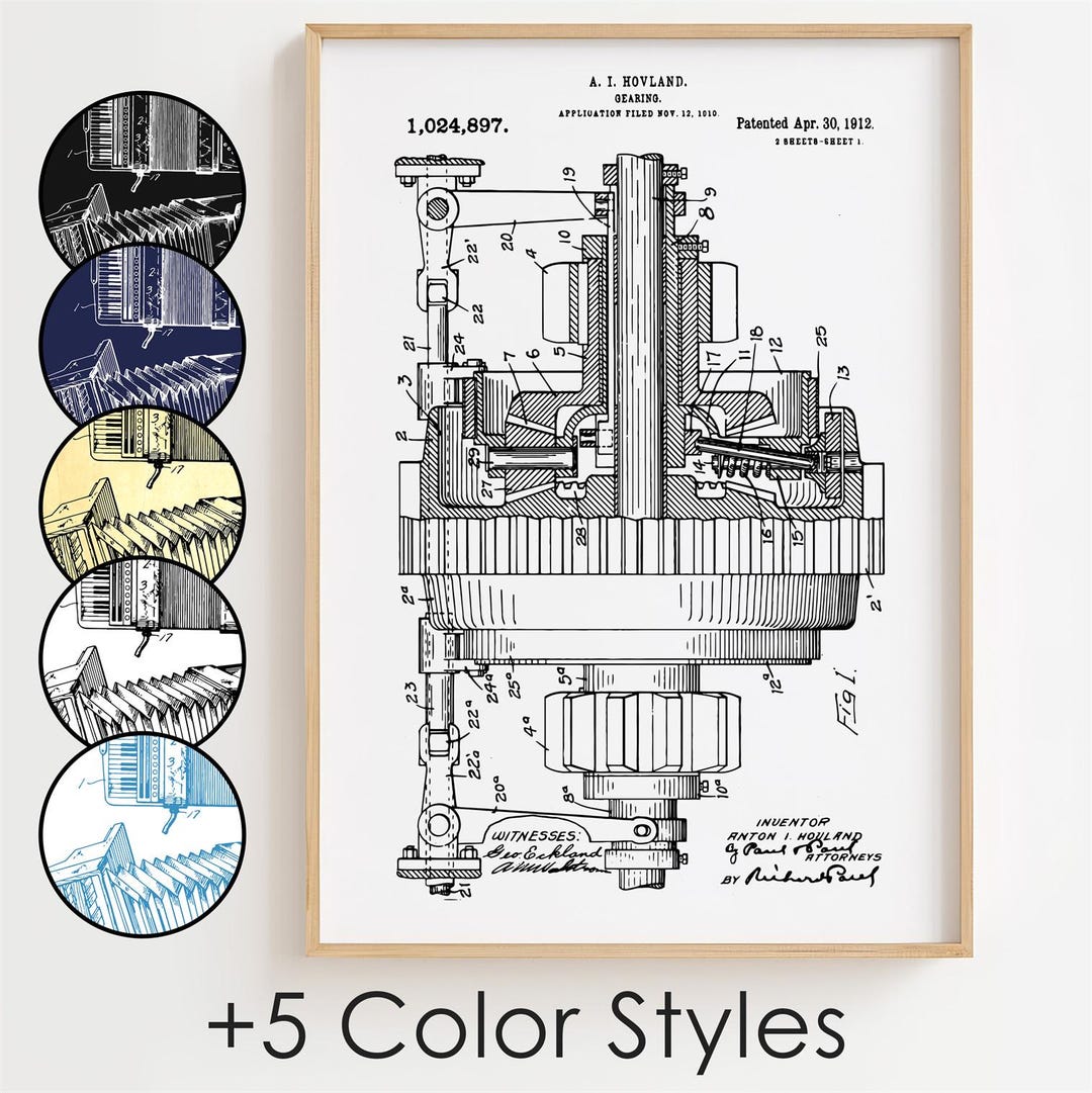 Gears Blueprint Poster, Gears Patent Wall Art Minimalistic, Gift Decor ...