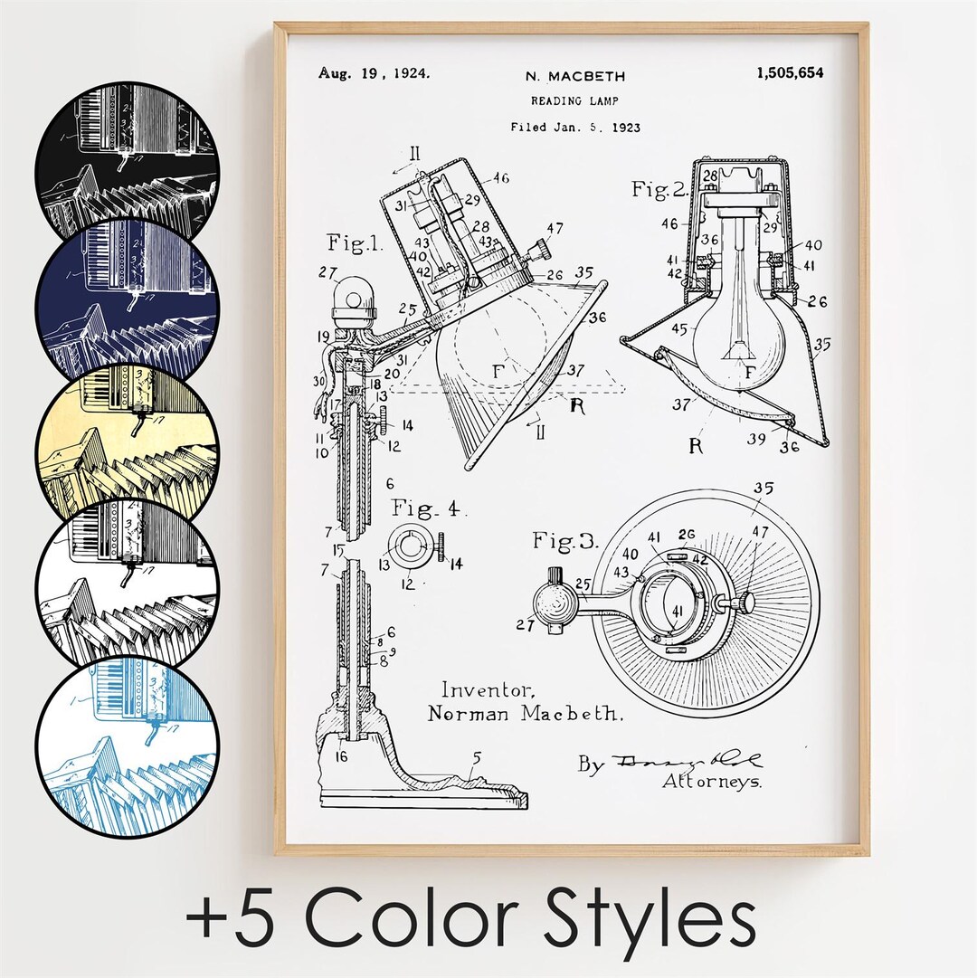 Reading Lamp Blueprint Poster, Reading Lamp Patent Wall Art ...