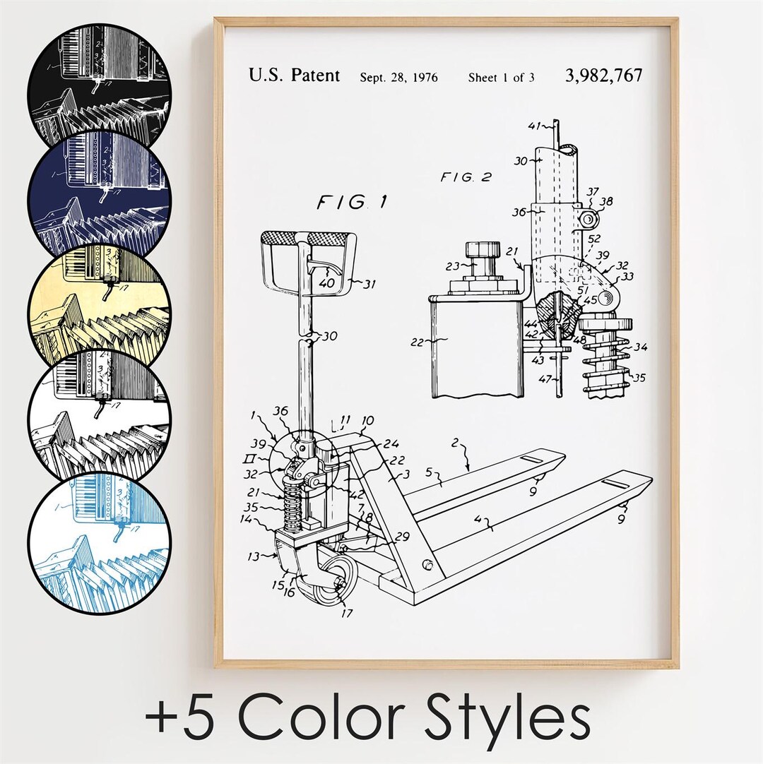 Pallet Jack Blueprint Poster, Pallet Jack Patent Wall Art Minimalistic ...