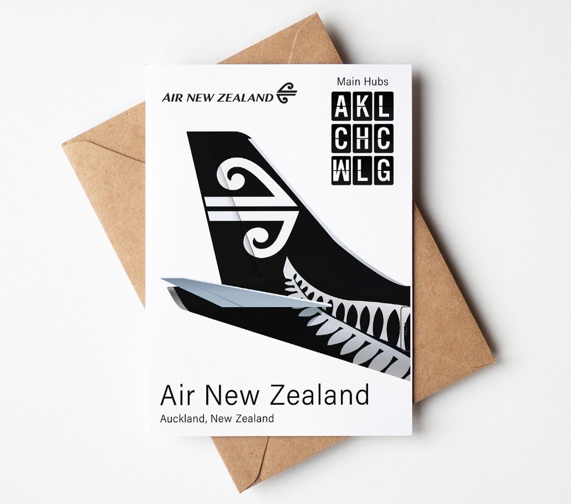 Air New Zealand Greeting Card, Air New Zealand Postcard Minimalistic ...