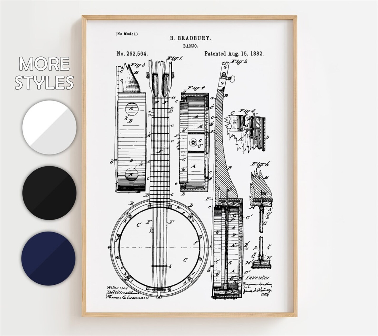 Banjo Blueprint Poster, Patent Wall Art Minimalistic, Gift Decor ...
