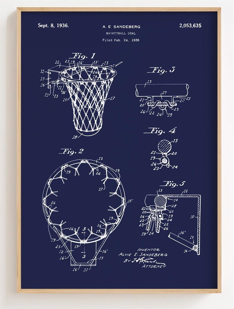 Basketball Hoop Blueprint Poster, Basketball Hoop Patent Wall Art ...
