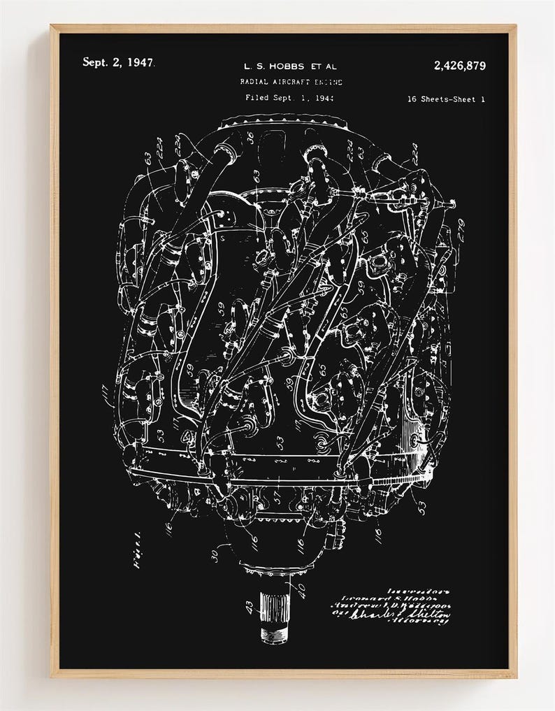 Radial Aircraft Engine Blueprint Poster, Radial Aircraft Engine Patent ...