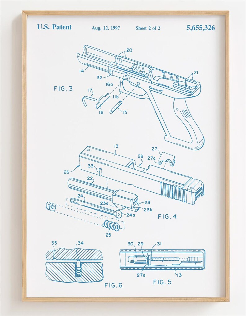 Glock Blueprint Poster, Glock Patent Wall Art Minimalistic, Gift Decor ...