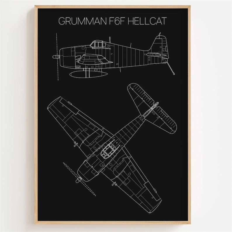 Grumman F6F Hellcat Blueprint Poster, Grumman F6F Hellcat Patent Wall ...