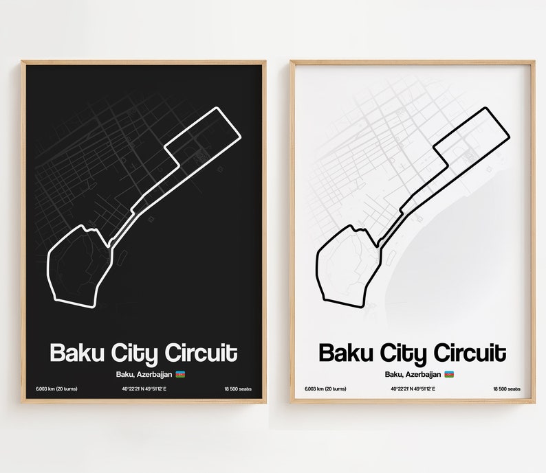 Baku City Circuit Poster, Baku Azerbaijan Racing Circuit Print ...