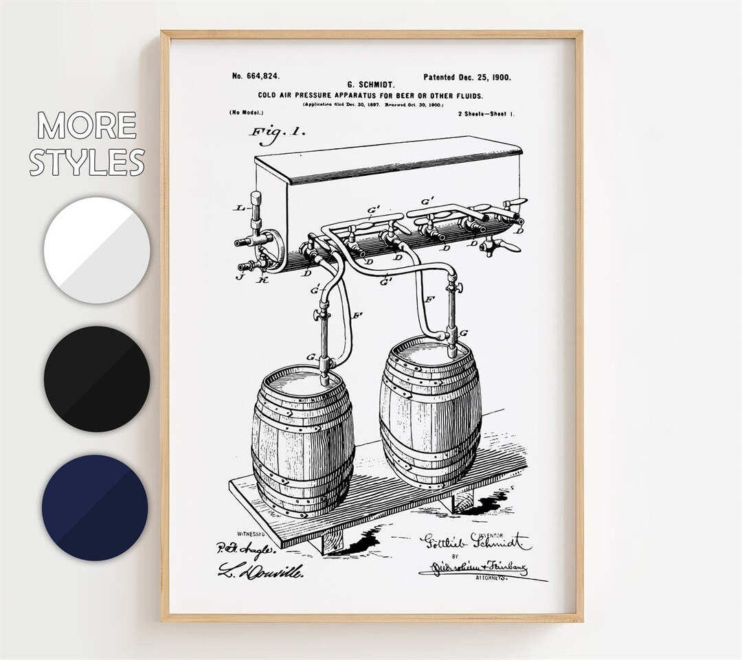 Beer Chiller Blueprint Poster, Patent Wall Art Minimalistic, Gift Decor ...