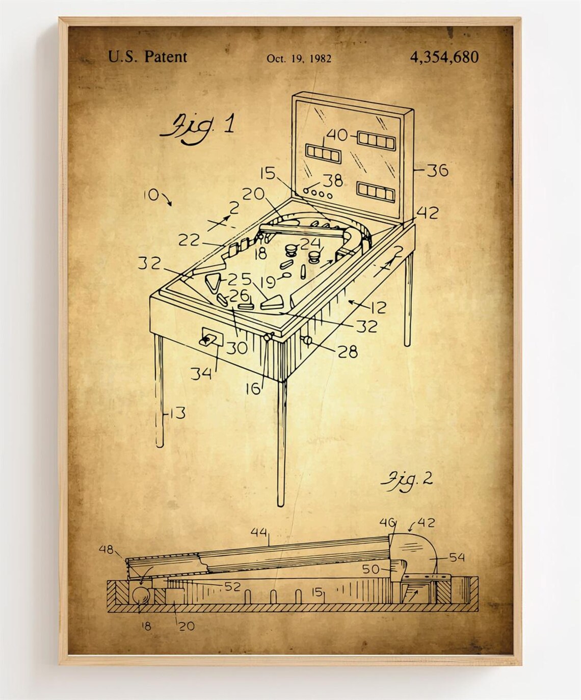 Pinball Machine Blueprint Poster, Pinball Machine Patent Wall Art ...