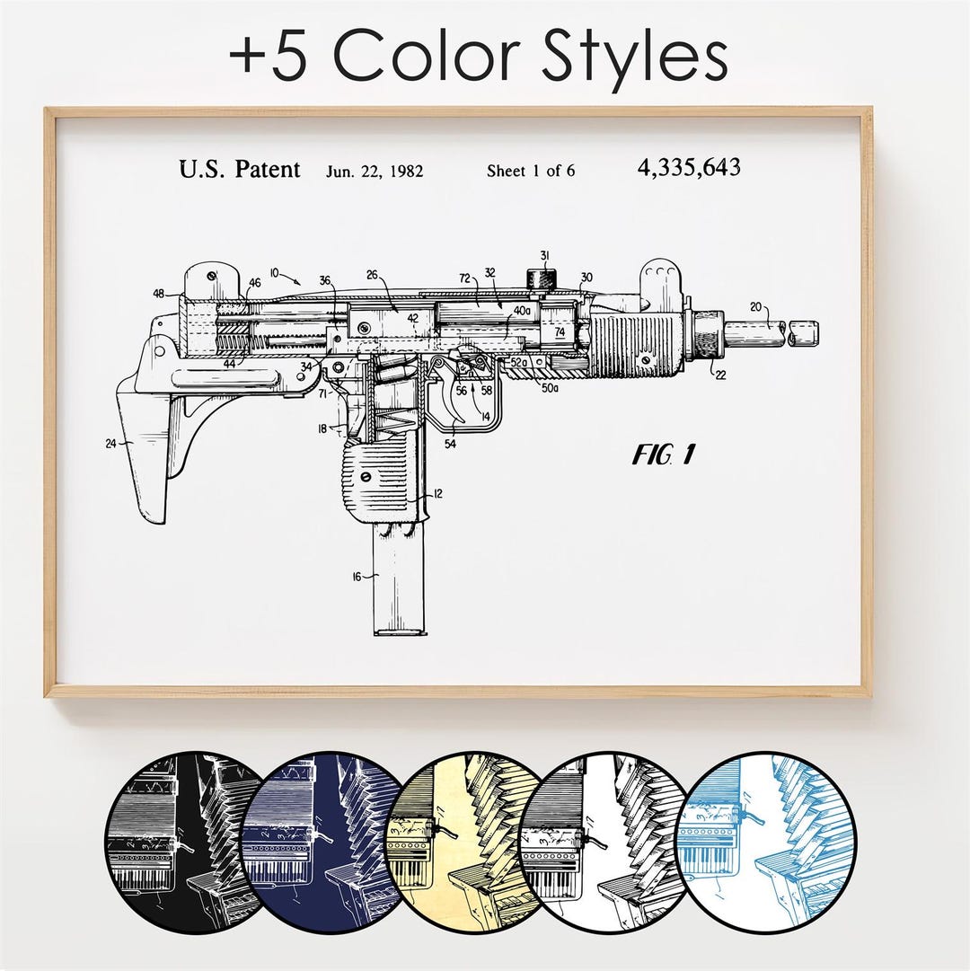 Uzi Blueprint Poster, Uzi Patent Wall Art Minimalistic, Gift Decor ...