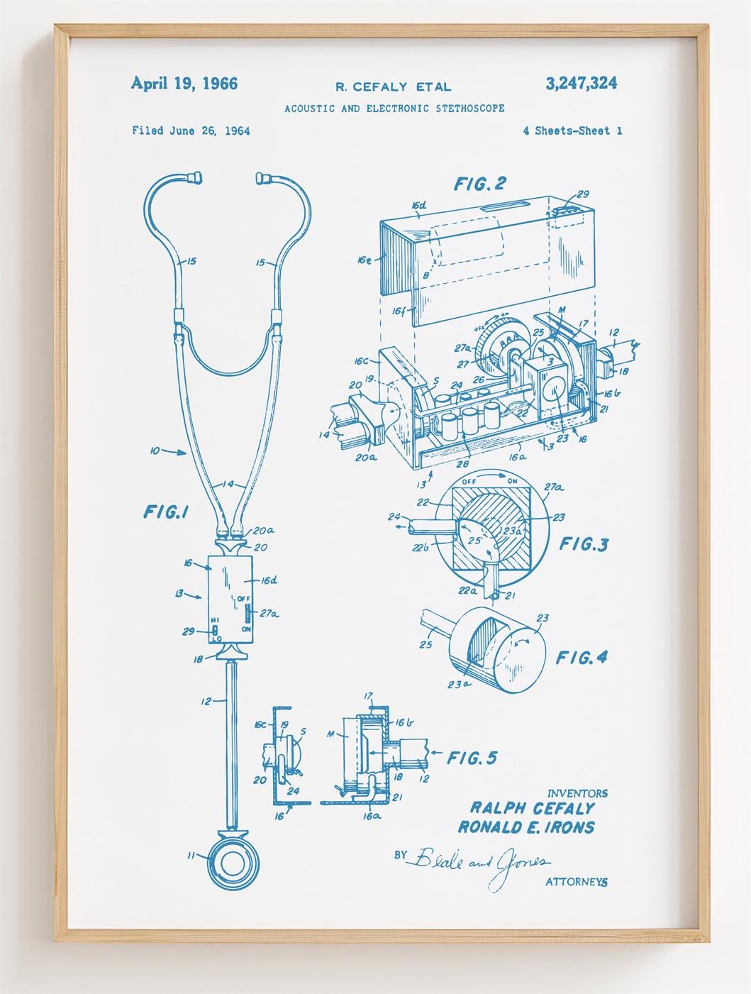 Stethoscope Blueprint Poster, Stethoscope Patent Wall Art Minimalistic ...