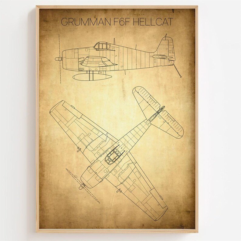 Grumman F6F Hellcat Blueprint Poster, Grumman F6F Hellcat Patent Wall ...