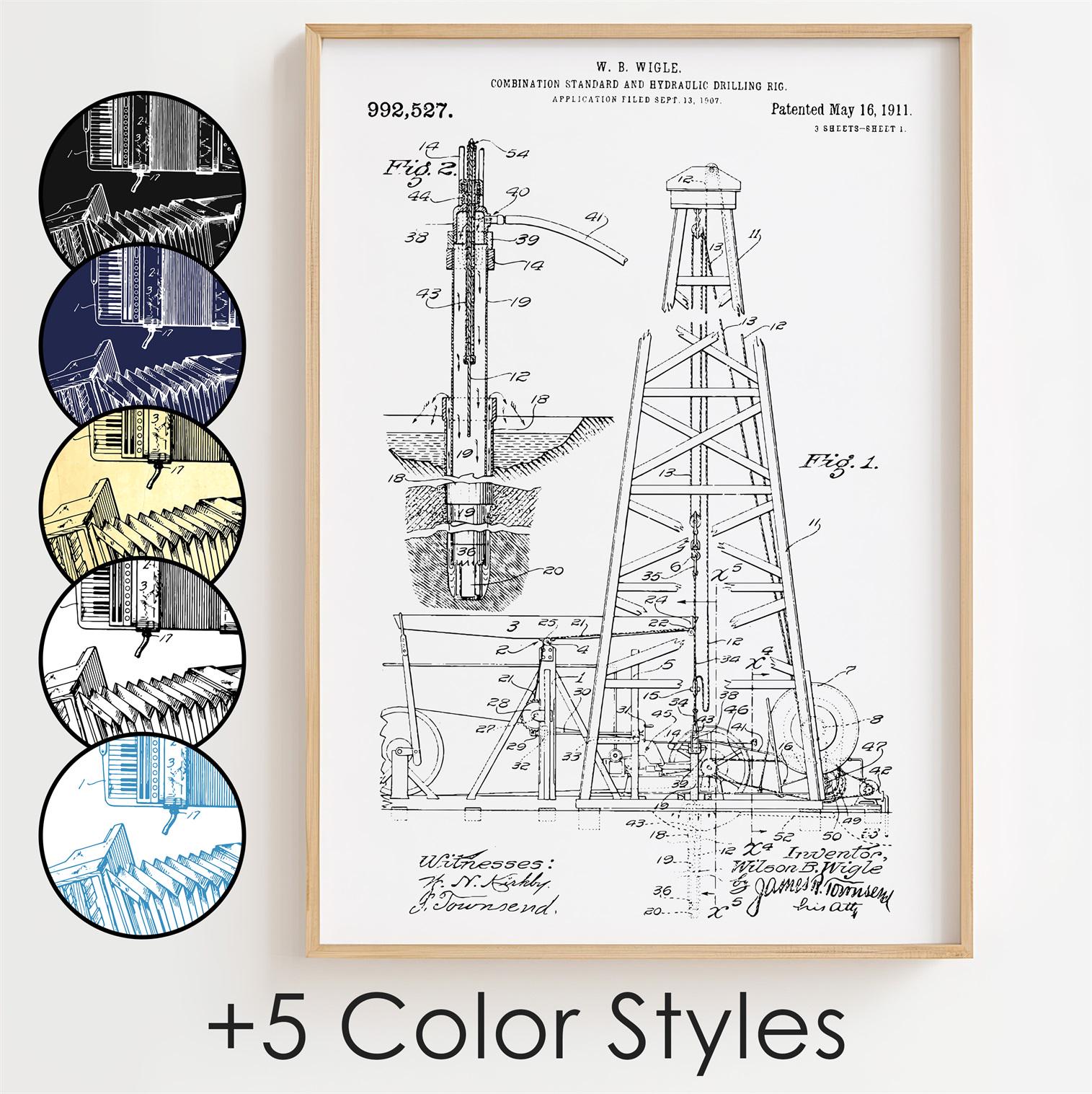 Oil Rig Blueprint Poster, Oil Rig Patent Wall Art Minimalistic, Gift ...