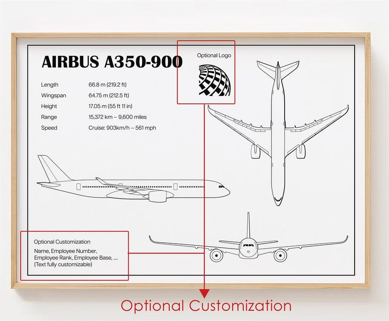 Airbus A350-900 Poster, Airbus A350-900 Print Custom Airplane [UNFRAMED ...