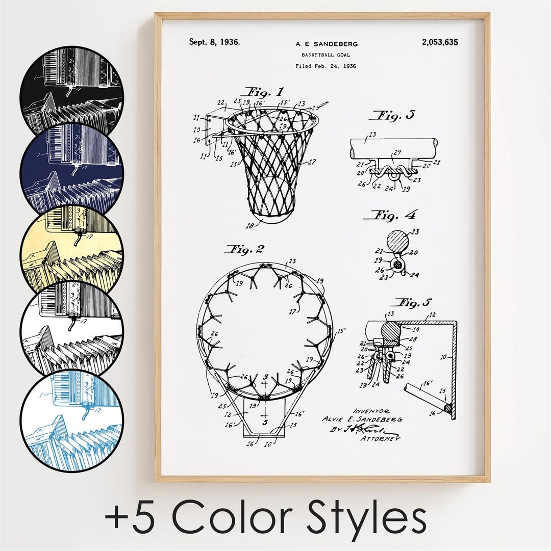 Basketball Hoop Blueprint Poster, Basketball Hoop Patent Wall Art ...