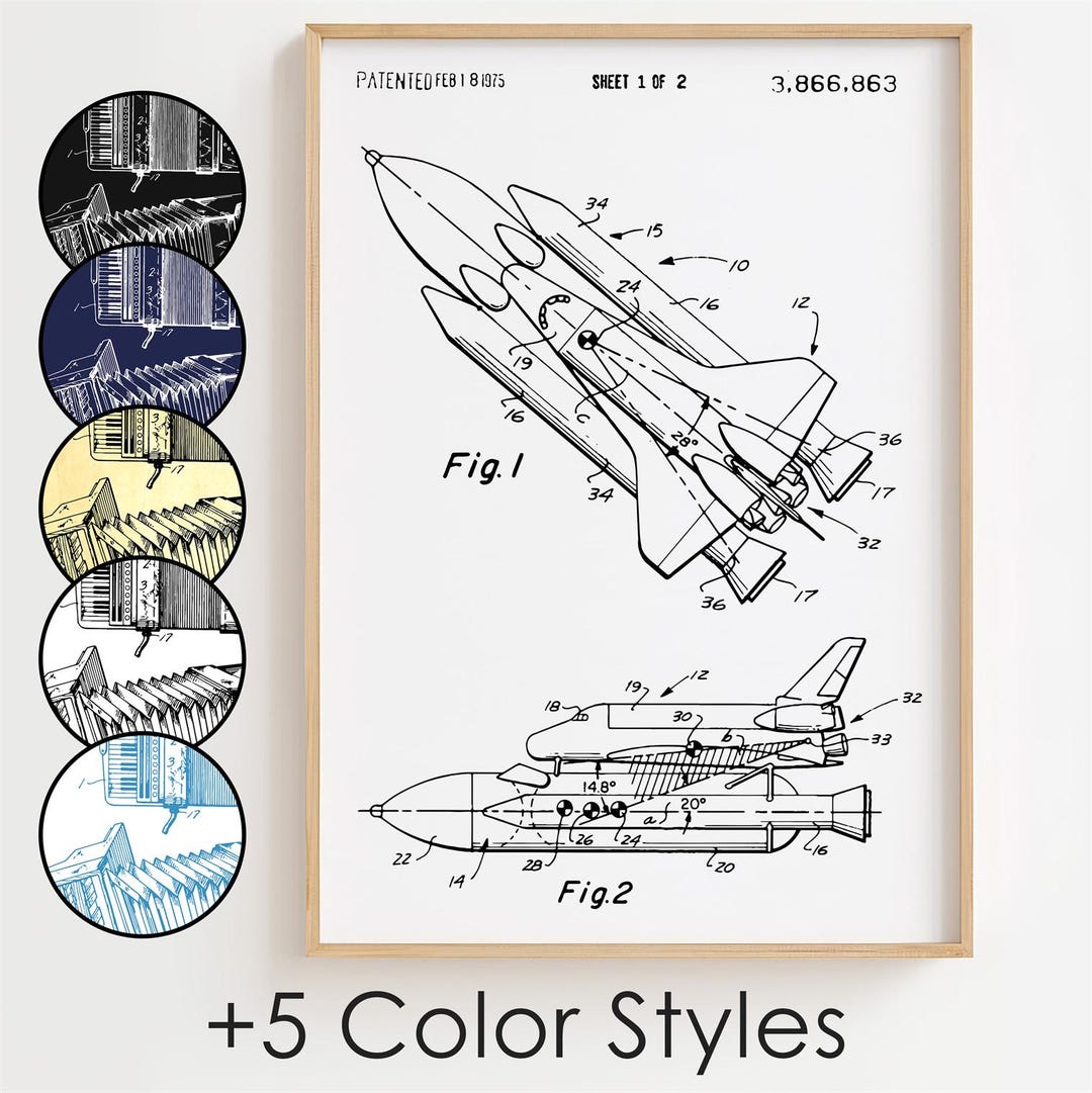 Space Shuttle Blueprint Poster, Space Shuttle Patent Wall Art ...