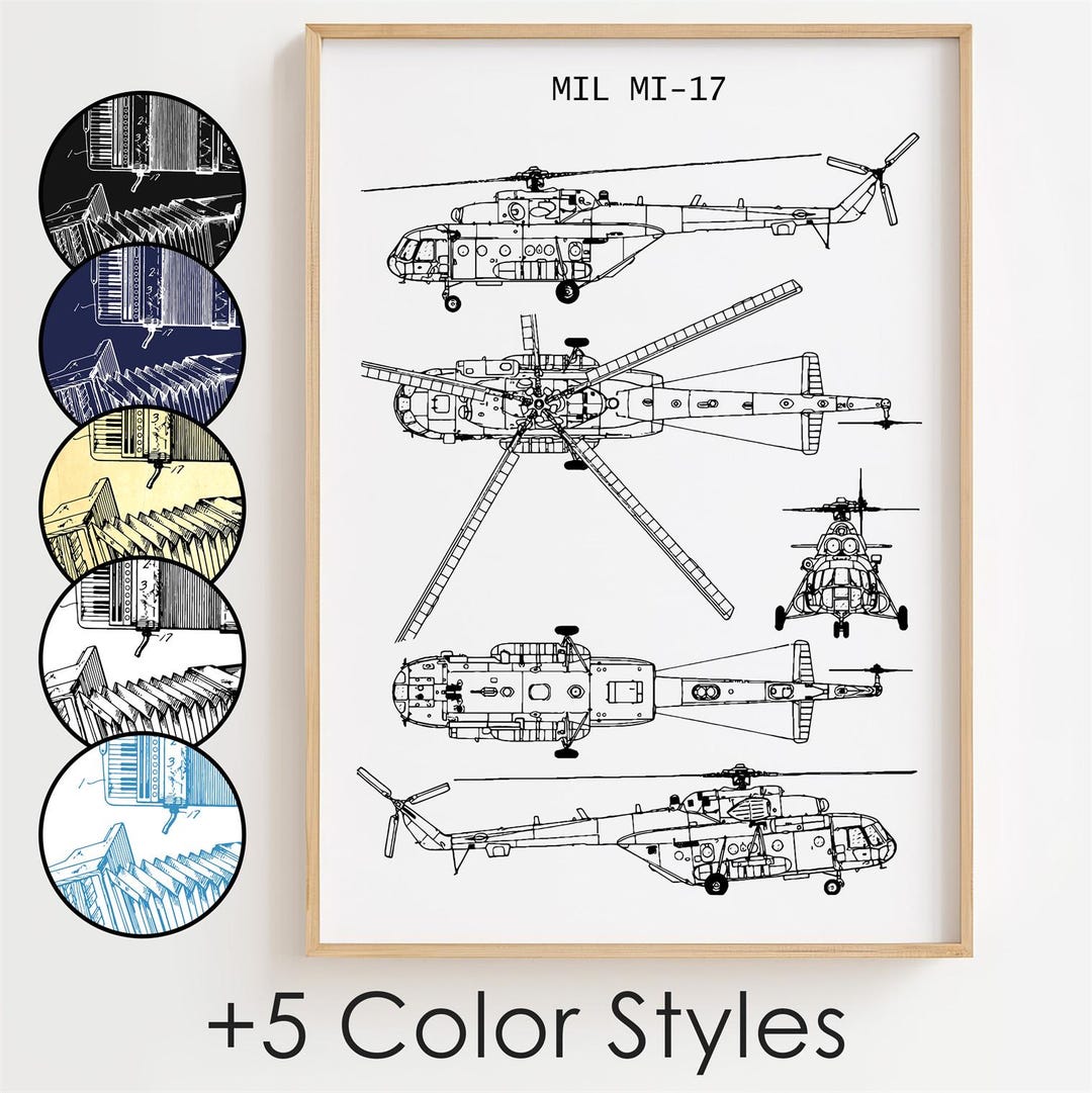 Mil Mi-17 Blueprint Poster, Mil Mi-17 Patent Wall Art Minimalistic ...