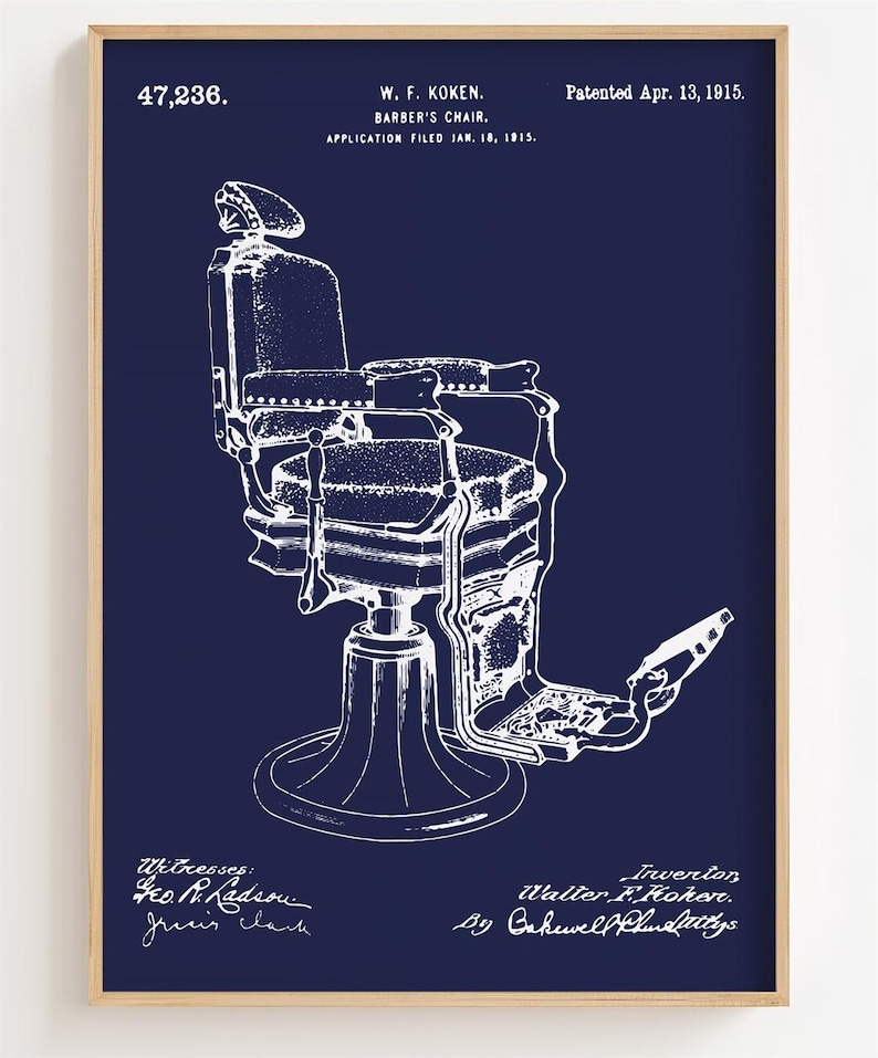 Barber's Chair Blueprint Poster, Barber's Chair Patent Wall Art ...