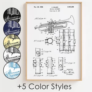 Trumpet Blueprint Poster, Trumpet Patent Wall Art Minimalistic, Gift ...