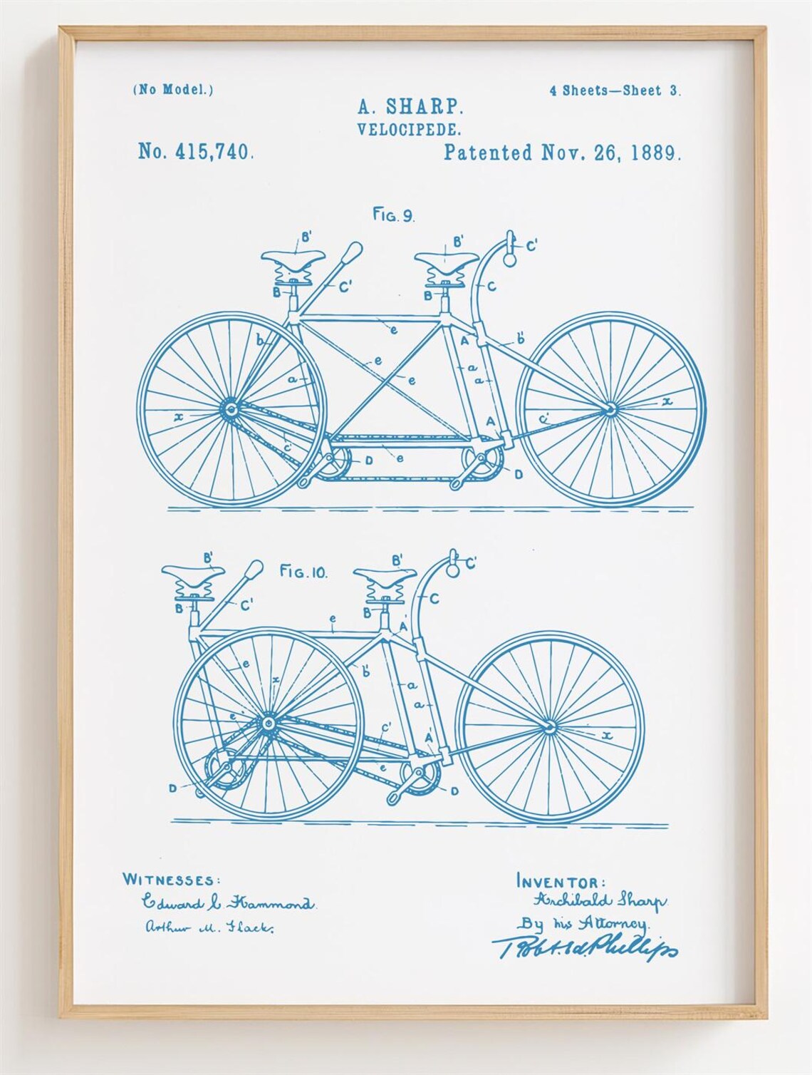 Velocipede Blueprint Poster, Velocipede Patent Wall Art Minimalistic ...