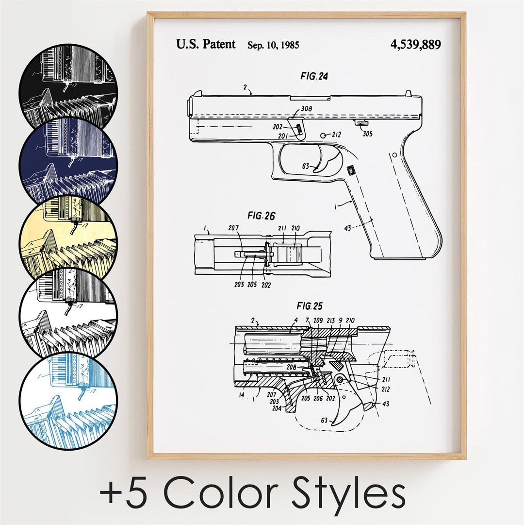 Glock Blueprint Poster, Glock Patent Wall Art Minimalistic, Gift Decor ...