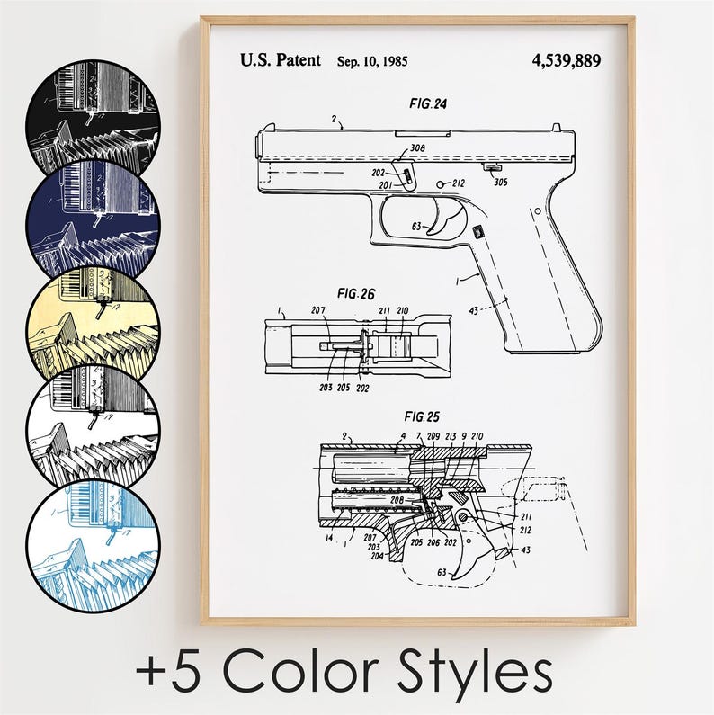 Glock Blueprint Poster, Glock Patent Wall Art Minimalistic, Gift Decor ...