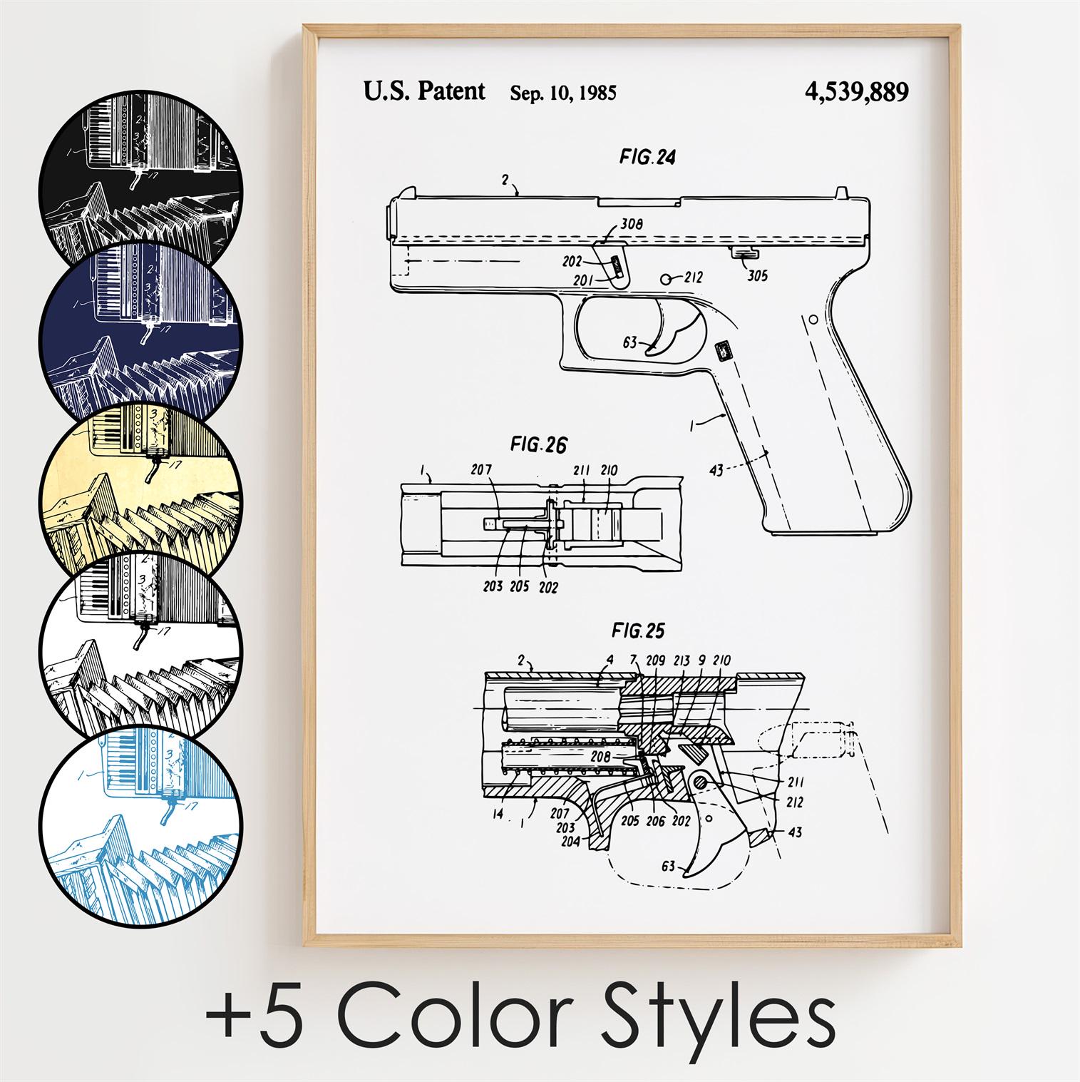 Glock Blueprint Poster, Glock Patent Wall Art Minimalistic, Gift Decor ...