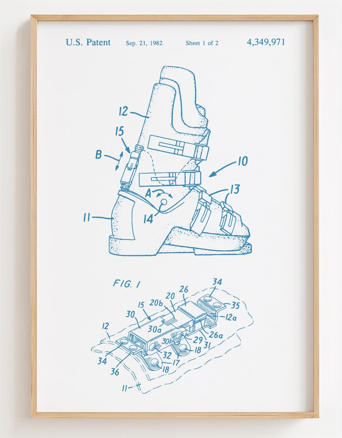 Ski Boots Blueprint Poster, Ski Boots Patent Wall Art Minimalistic ...