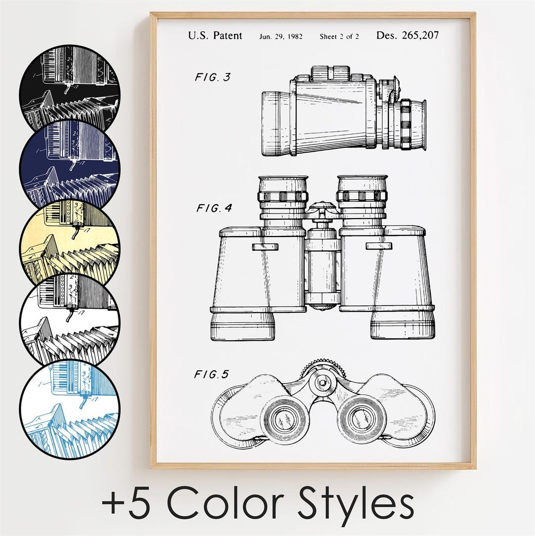 Binoculars Blueprint Poster, Binoculars Patent Wall Art Minimalistic ...